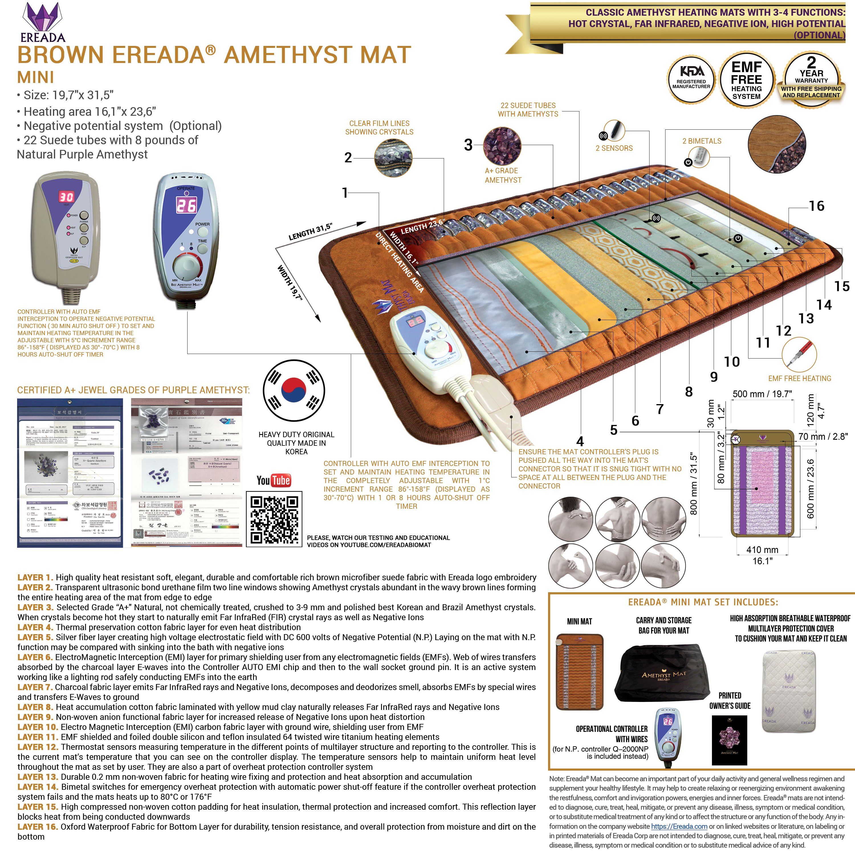 Ereada® Far Infrared Amethyst Mat MINI 32"x20" (80x50 cm) Brown NP ...