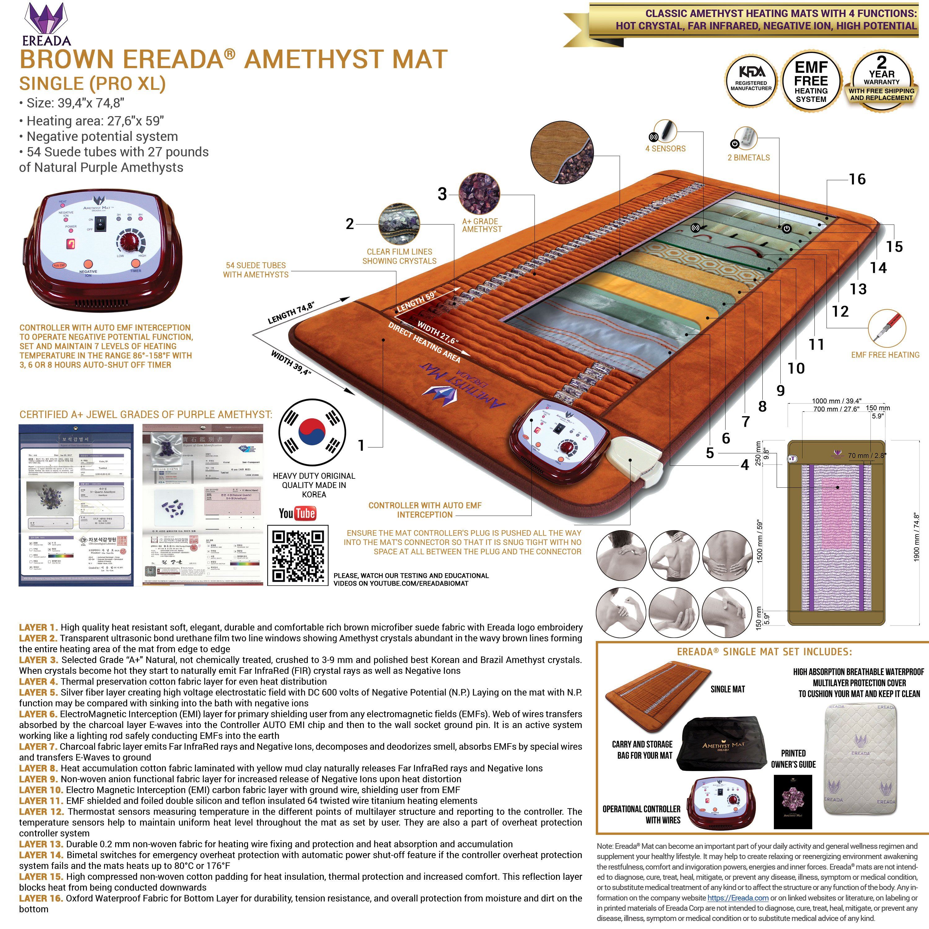 Ereada® Far Amethyst Mat SINGLE 75"L x 39"W (190x100 cm) Brown with NP ...